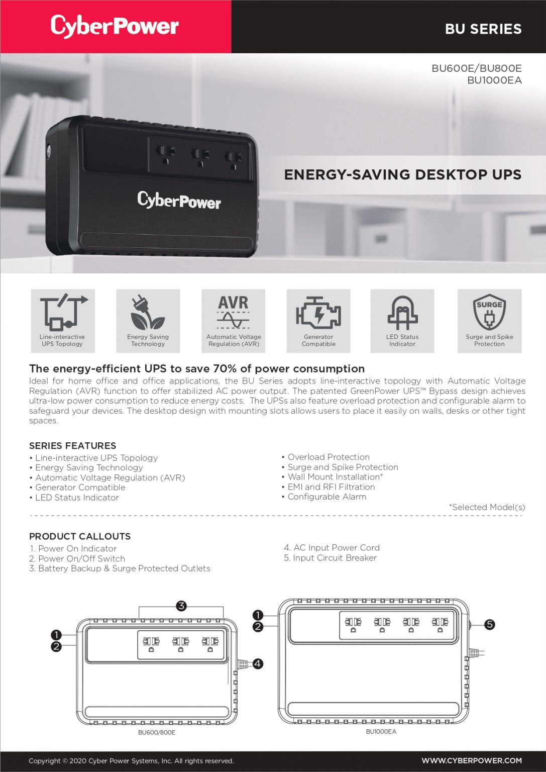 CyberPower UPS BU1000EA 1000VA/630Watts เครื่องสำรองไฟ ของแท้ ประกัน ...