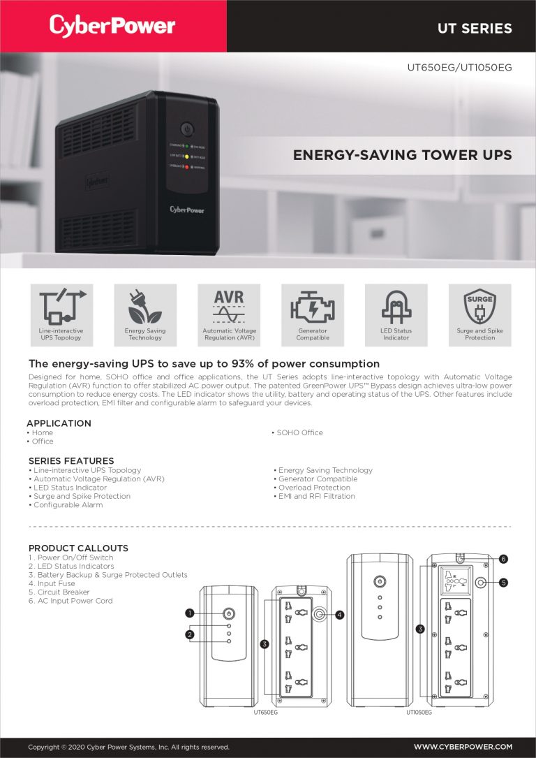 CyberPower UPS UT1050EG 1050VA/630Watts เครื่องสำรองไฟ ของแท้ ประกัน ...