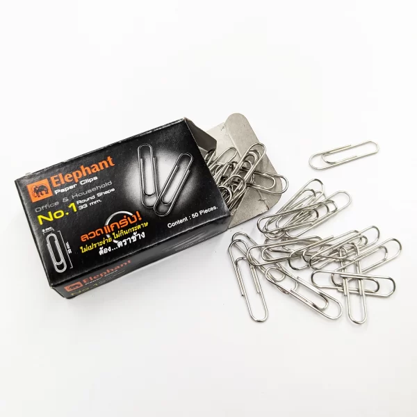 Elephant Paper Clips No.1 Round Shape 33 mm. Box 50 pcs. คลิปหนีบกระดาษ ...